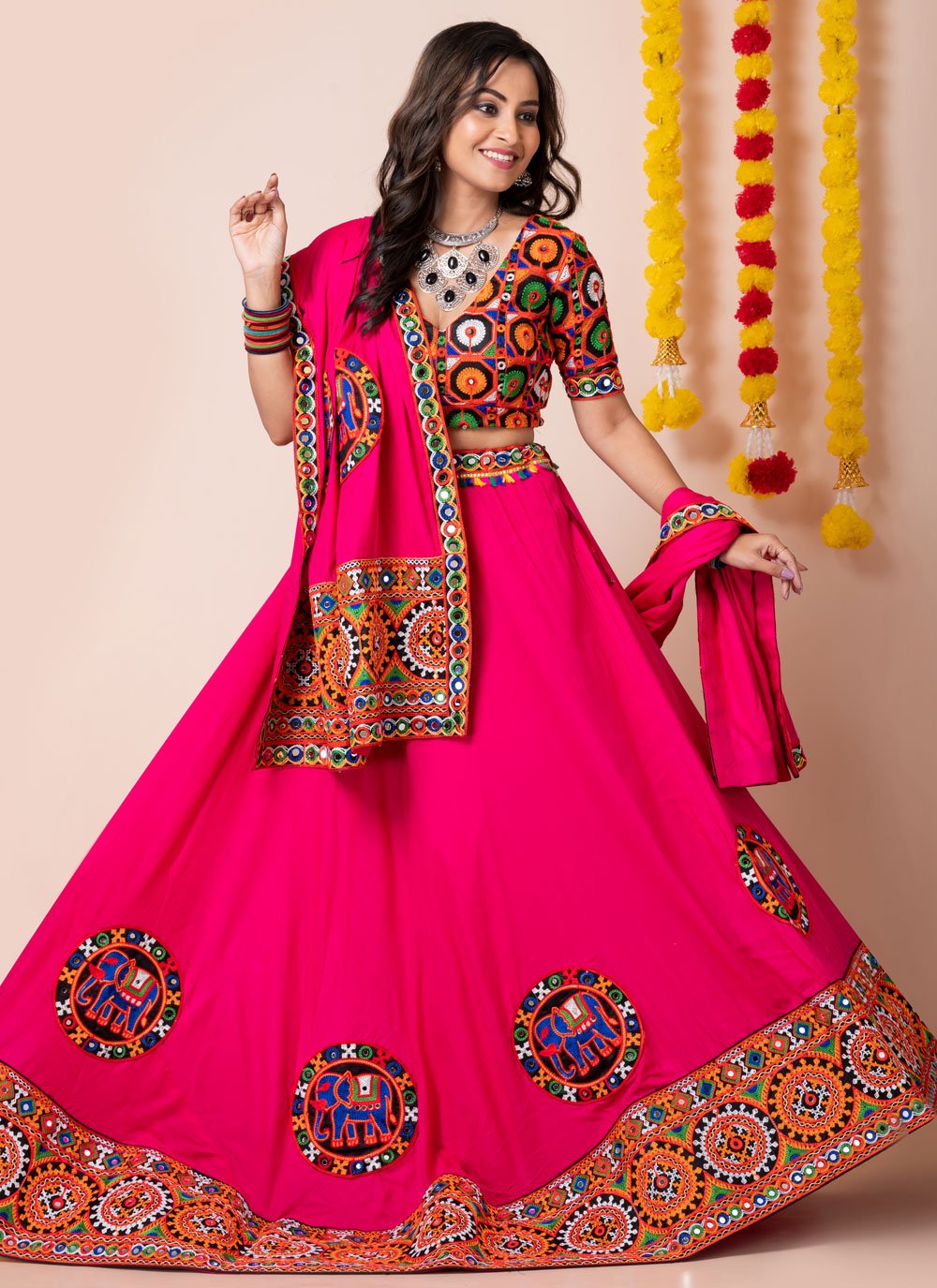 Pink Patchwork Mehndi Trendy Lehenga Choli - Lehenga Choli