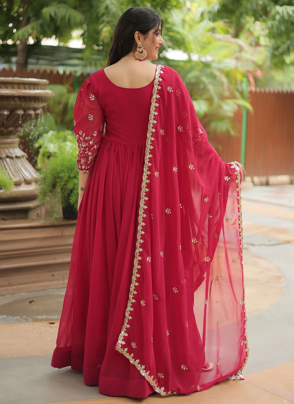 Rani and Red Color Readymade Gown