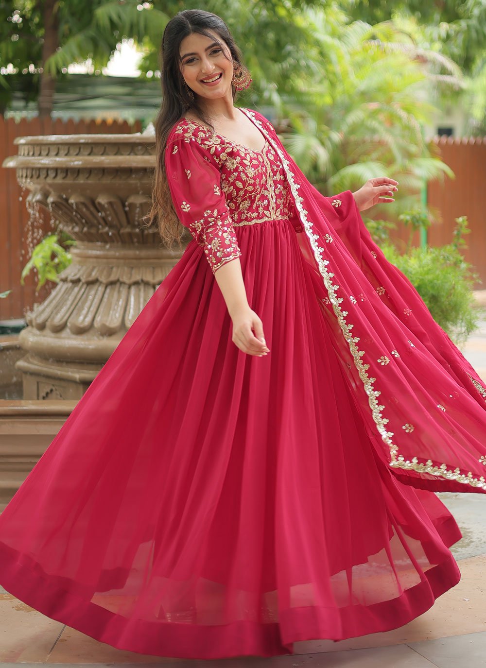 Rani and Red Color Readymade Gown