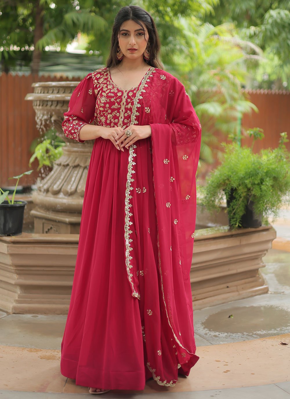 Rani and Red Color Readymade Gown
