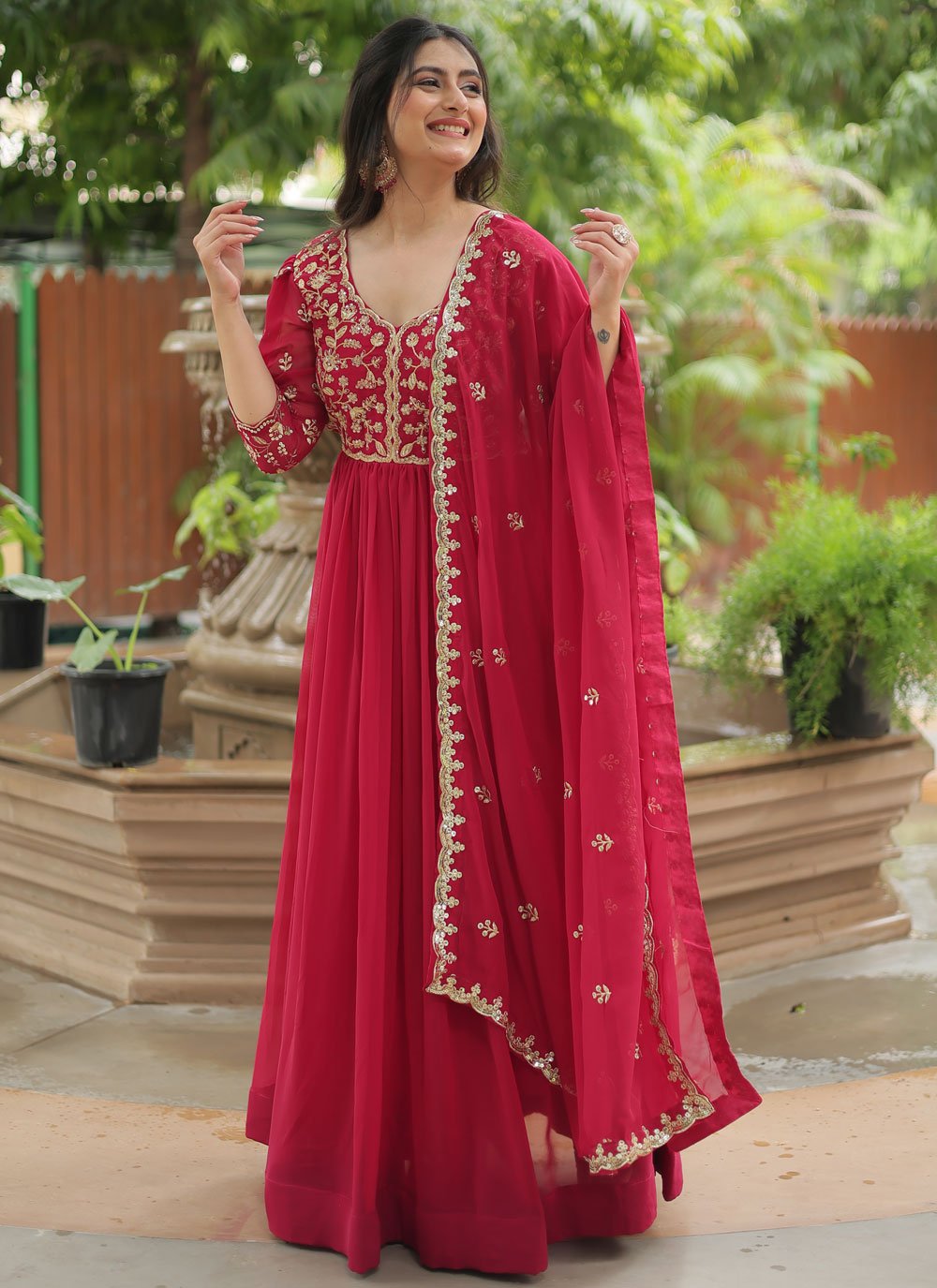 Rani and Red Color Readymade Gown