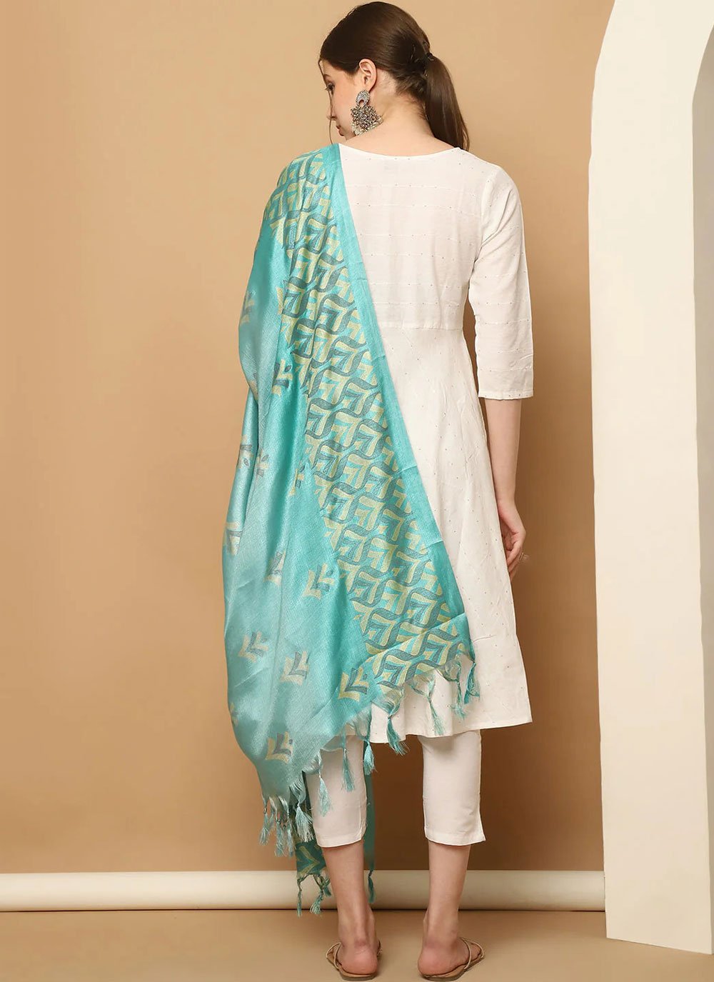 Readymade Salwar Kameez Thread Blended Cotton in White