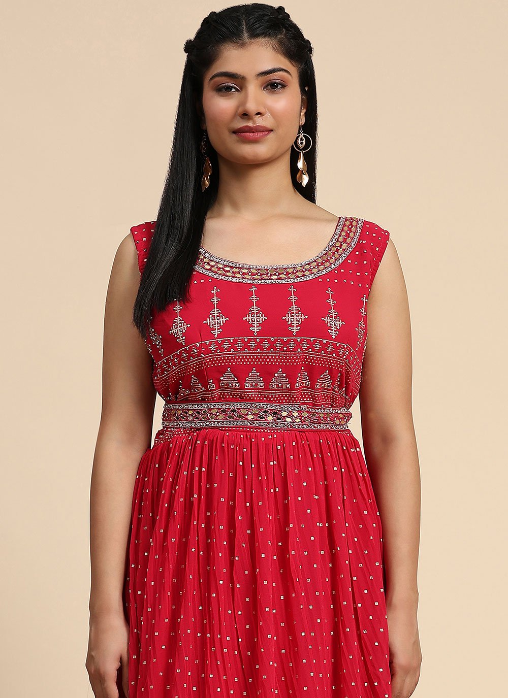 Red Georgette Ceremonial Designer Gown