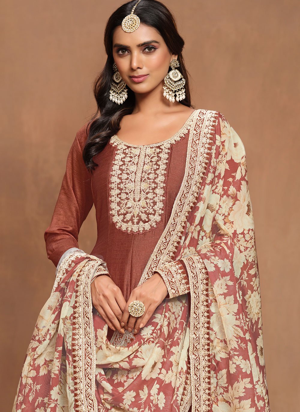 Rust Art Silk Mehndi Gown