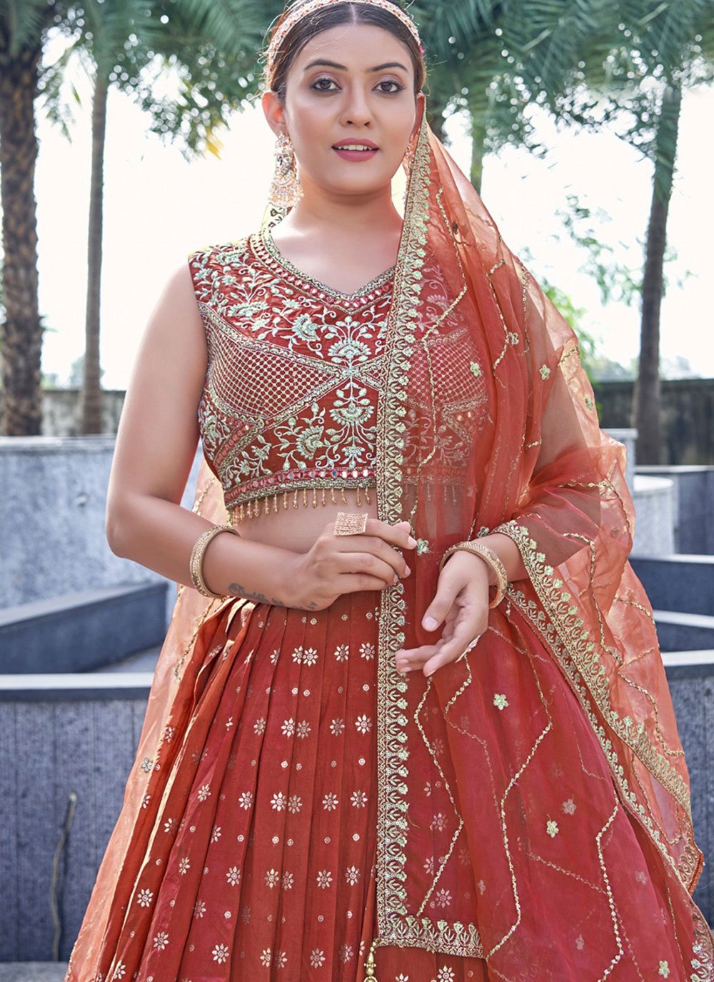Rust Sangeet Readymade Lehenga Choli