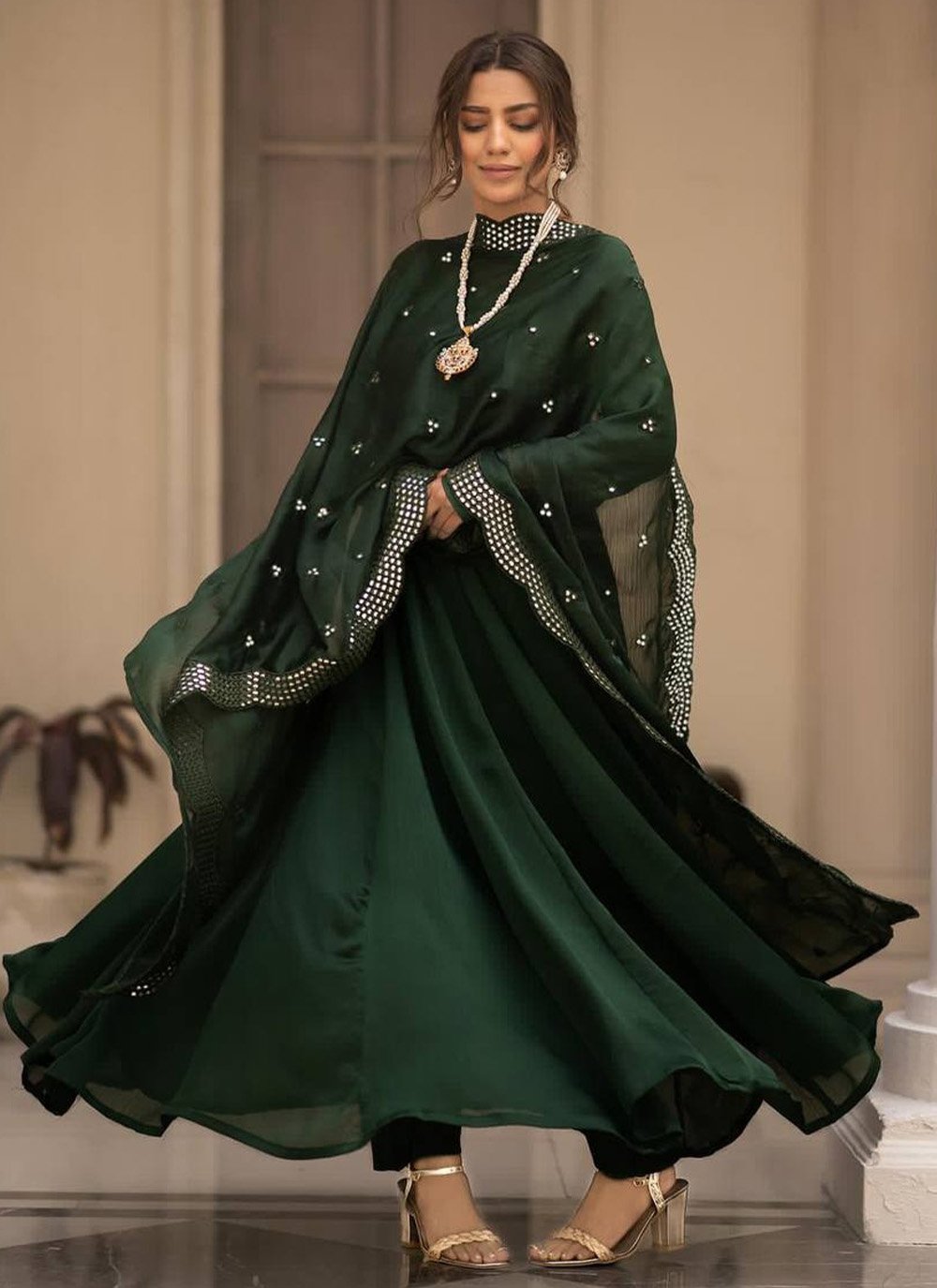 Superlative Cotton Embroidered Green Trendy Salwar Kameez