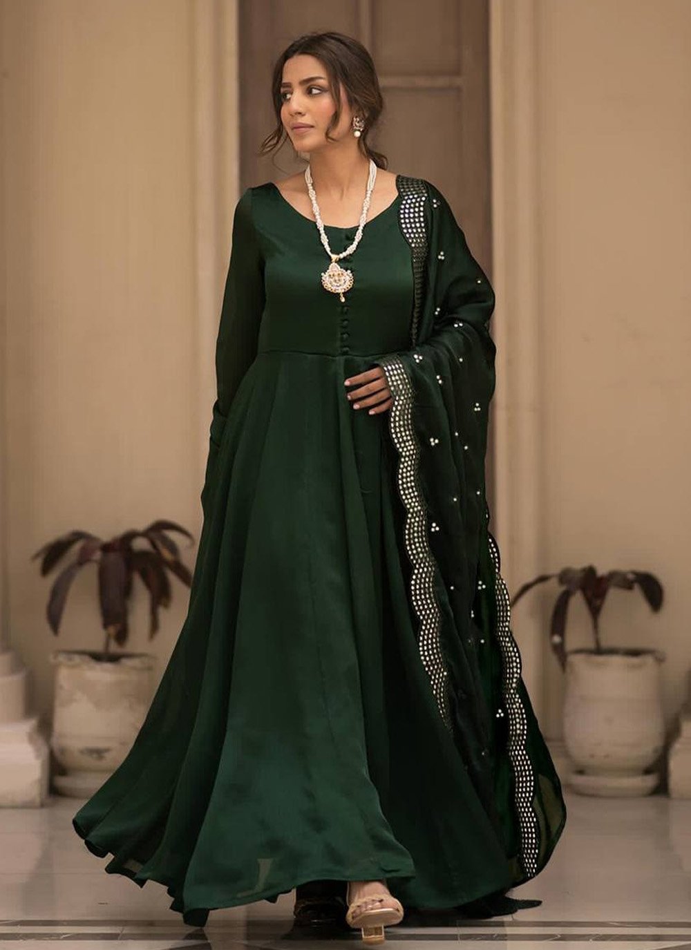 Superlative Cotton Embroidered Green Trendy Salwar Kameez