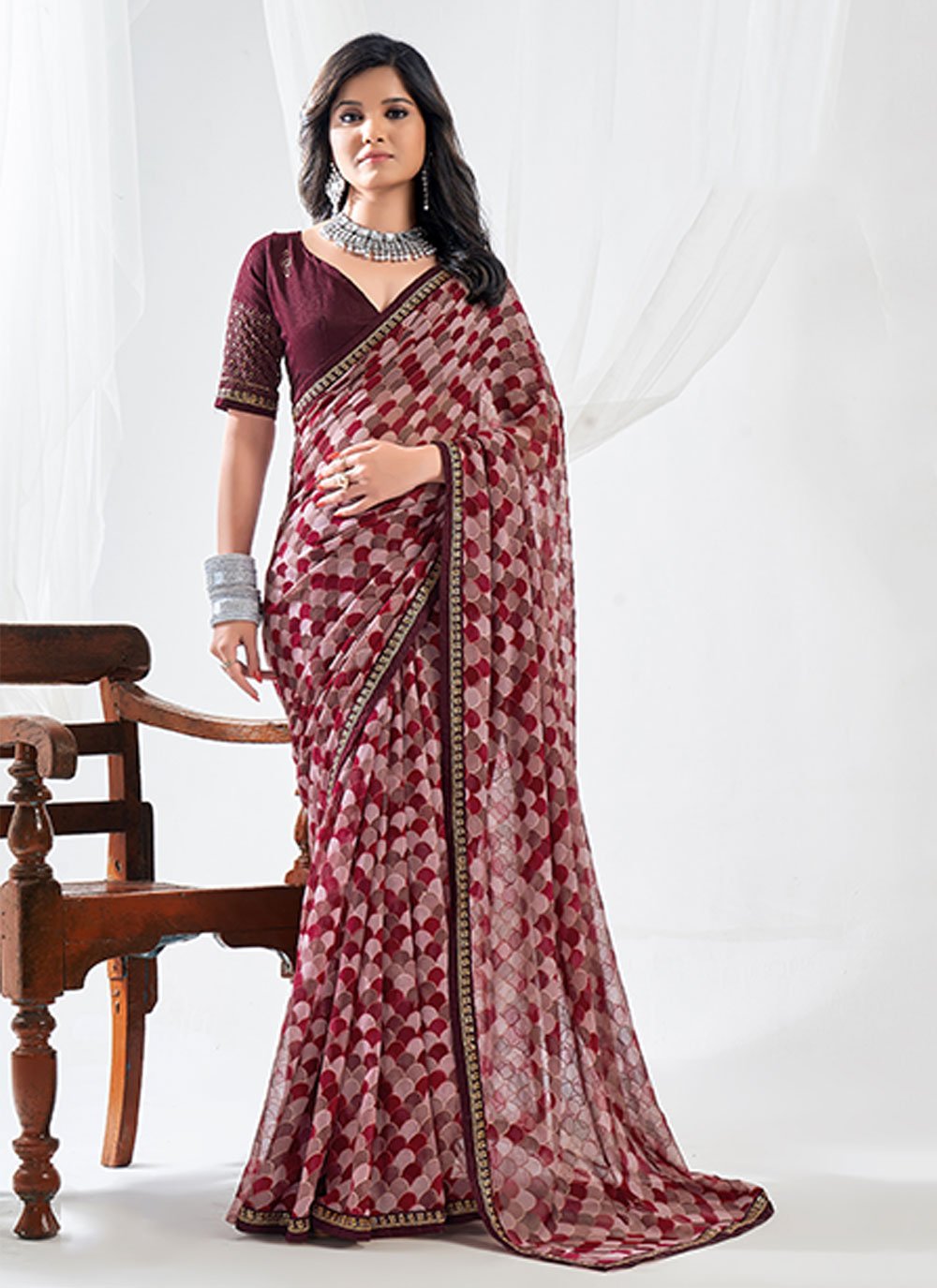 Whimsical Georgette Multi Colour Classic Saree