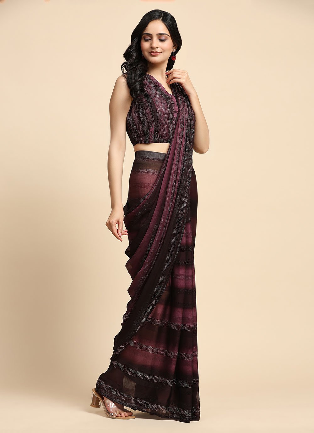 Wine Color Designer Saree