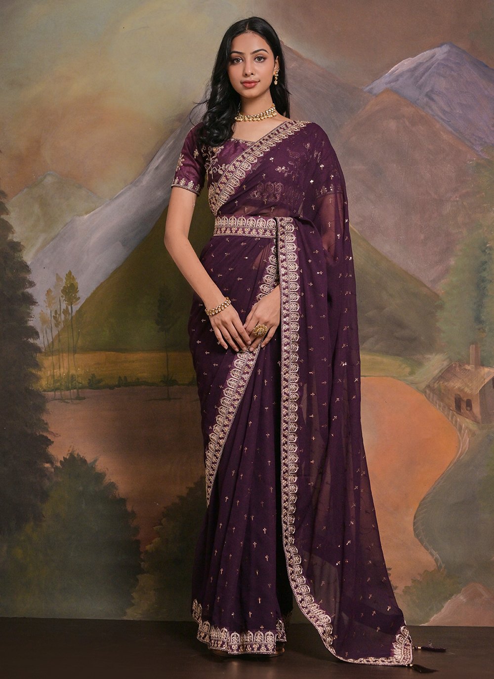 Wine Color Trendy Saree