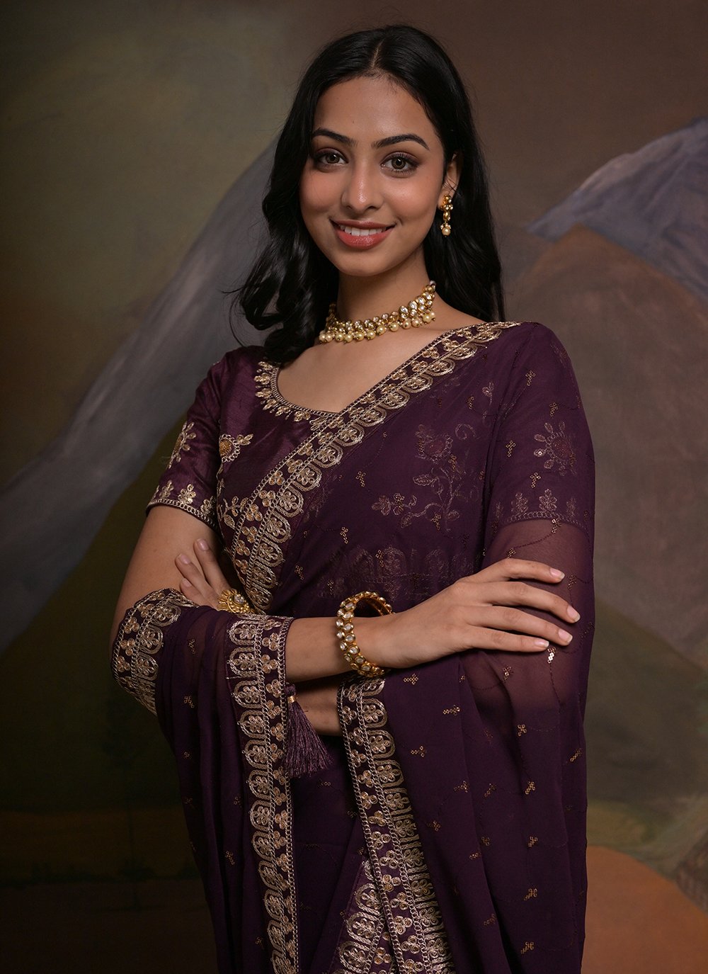 Wine Color Trendy Saree