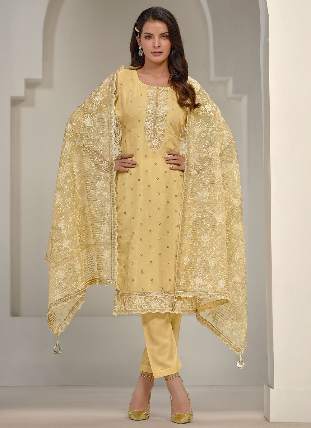 Yellow Embroidered Designer Salwar Kameez