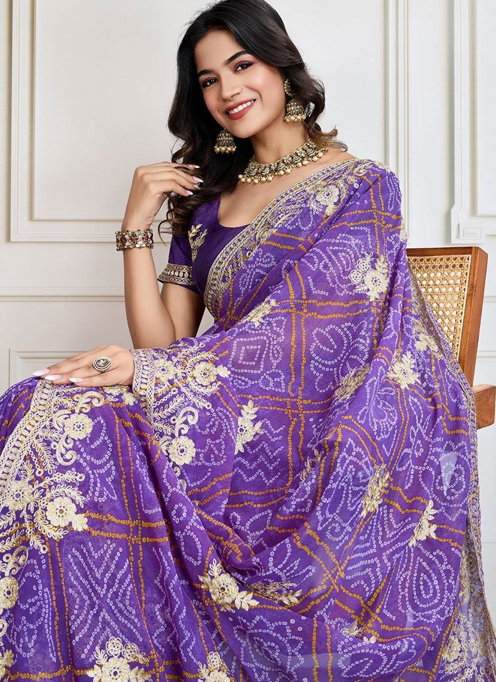 Georgette Traditional Saree in Violet