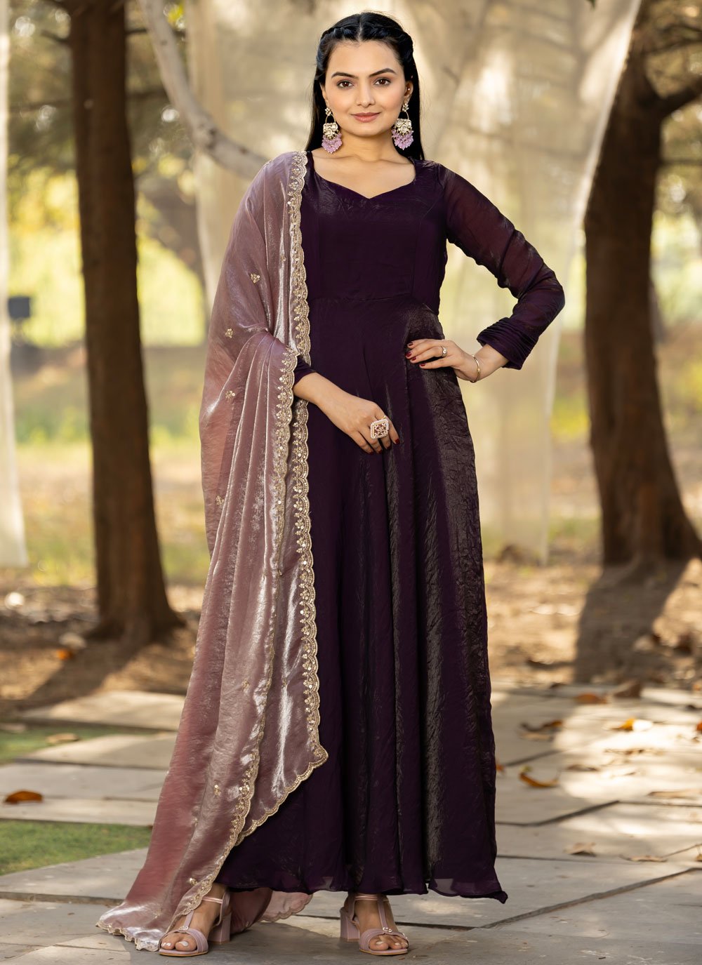 Silk Purple Readymade Gown