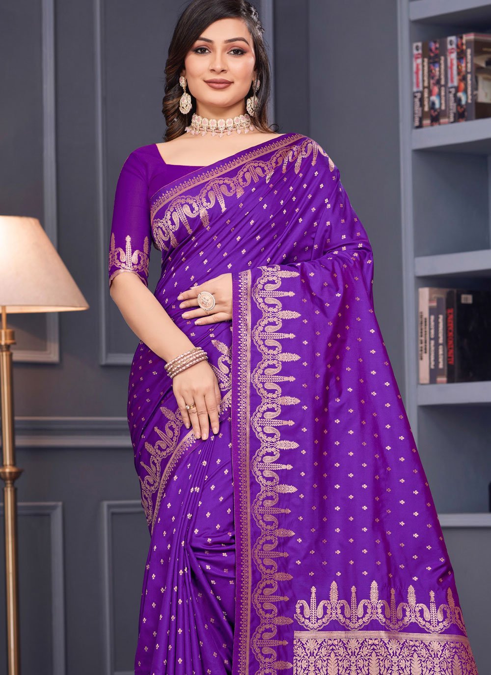 Silk Violet Traditional Saree
