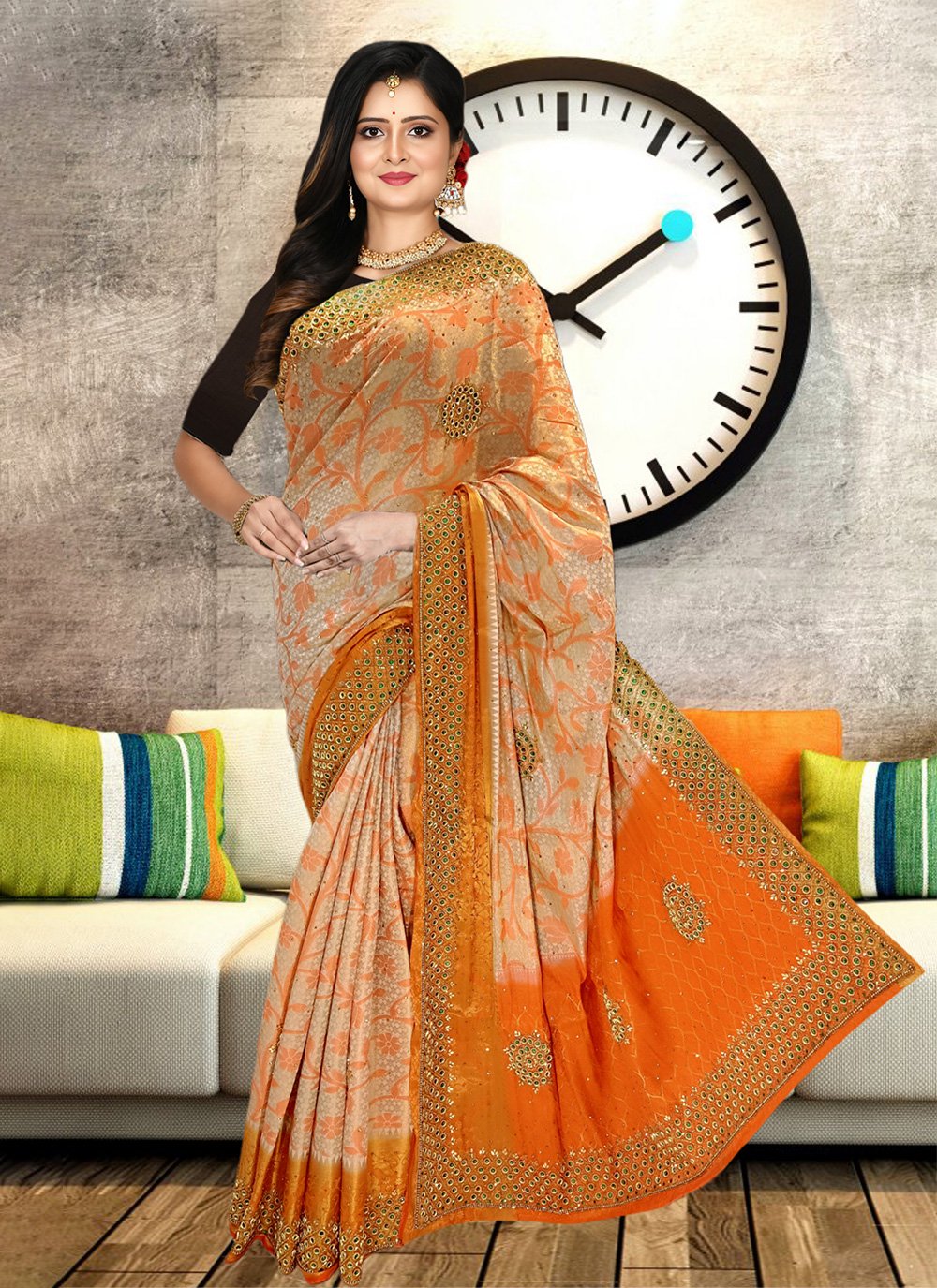 Trendy Saree Handwork Kanjivaram Silk in Cream